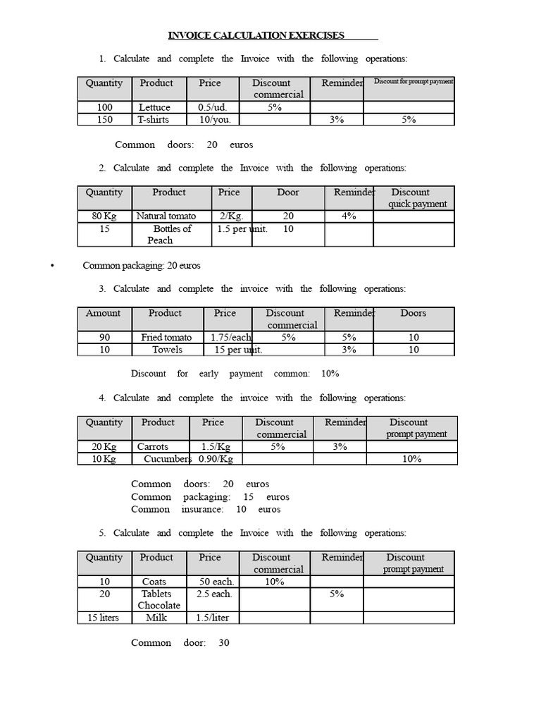 Invoice Calculation Exercises | PDF | Invoice | Value Added Tax