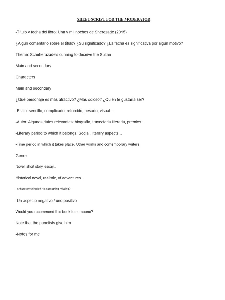 Literary Discussion Script Sheet | PDF