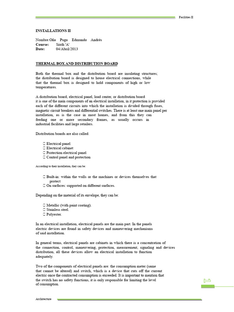 INSTALLATIONS II - THERMAL BOXES | PDF | Fuse (Electrical) | Electricity