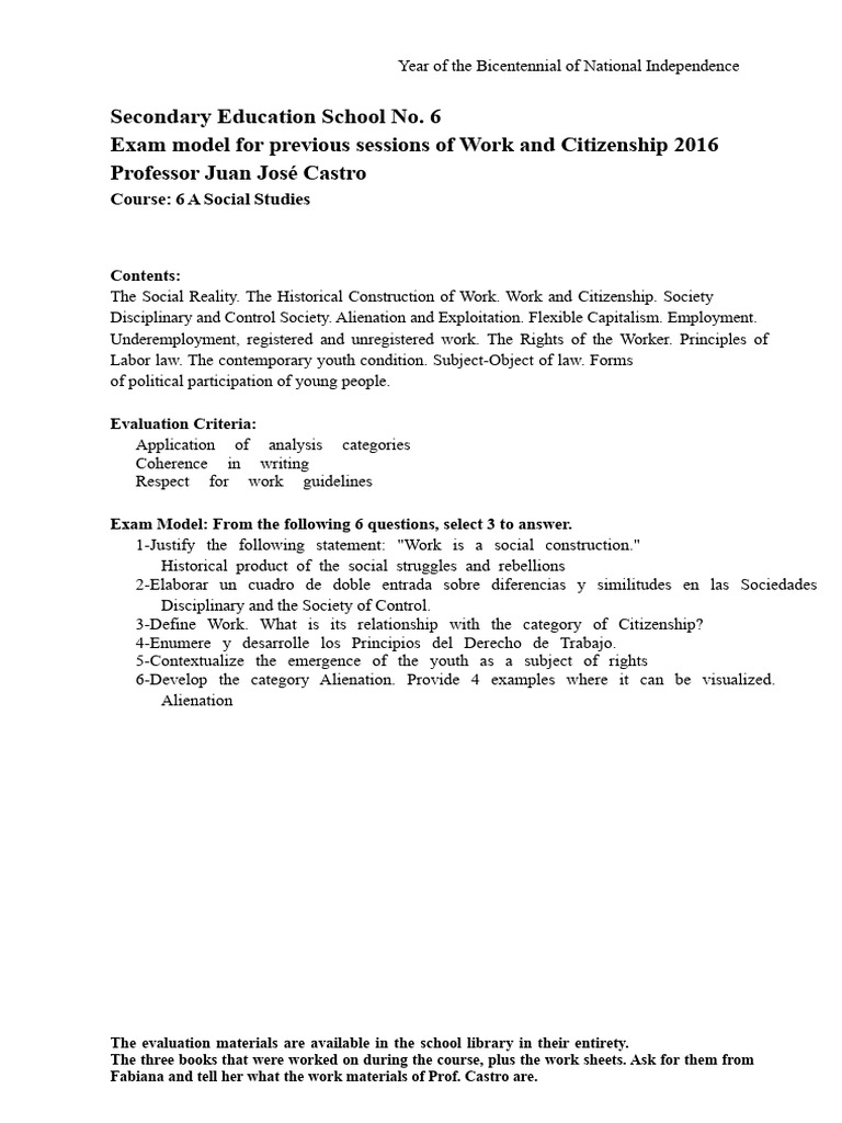 Exam Model Media 6 Work and Citizenship | PDF