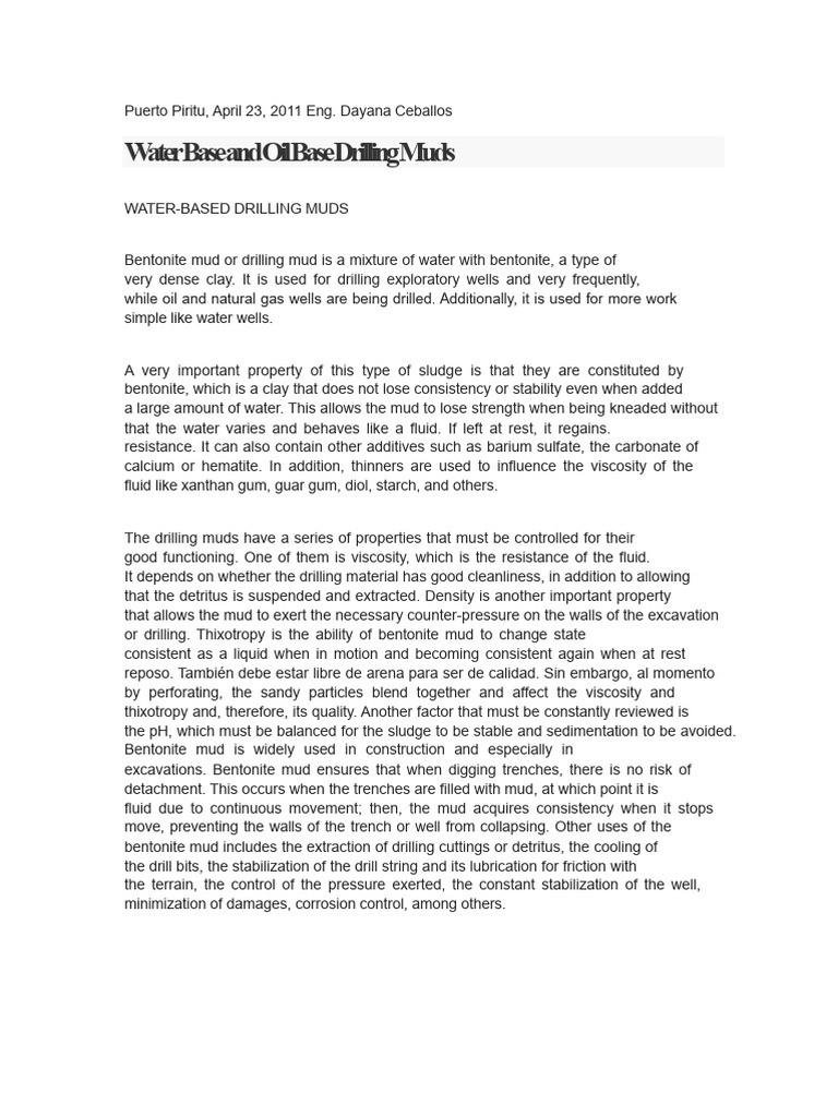 Water-Based and Oil-Based Drilling Muds | PDF | Sodium Hydroxide | Emulsion