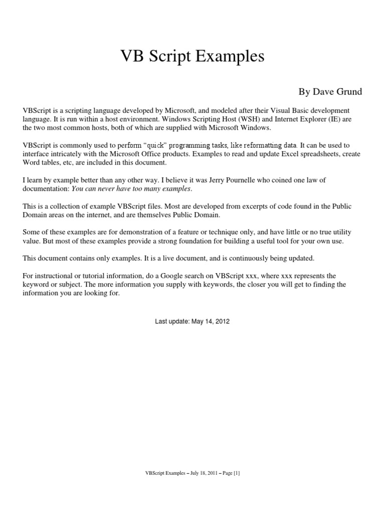 Vbscriptexamples | PDF | Spreadsheet | Microsoft Excel