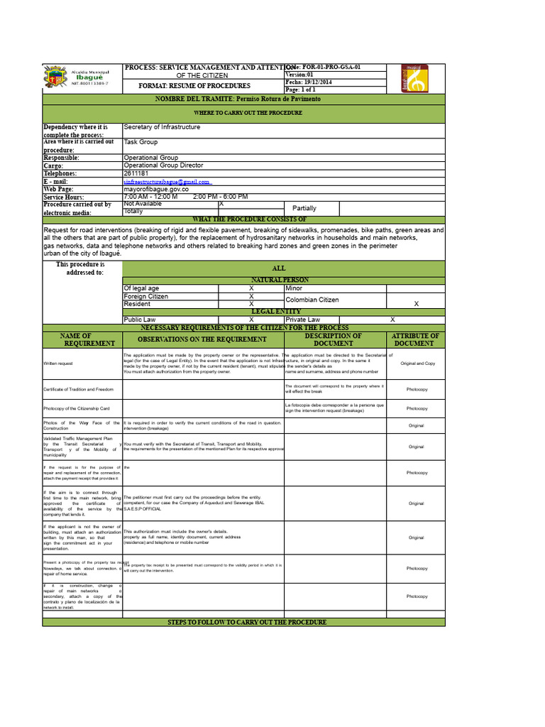 Ibagué Pavement Break Permit Process | PDF | Sidewalk
