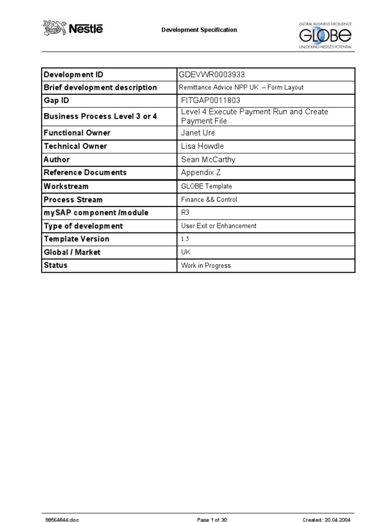 Remittance Advice | File Format | Specification (Technical Standard)