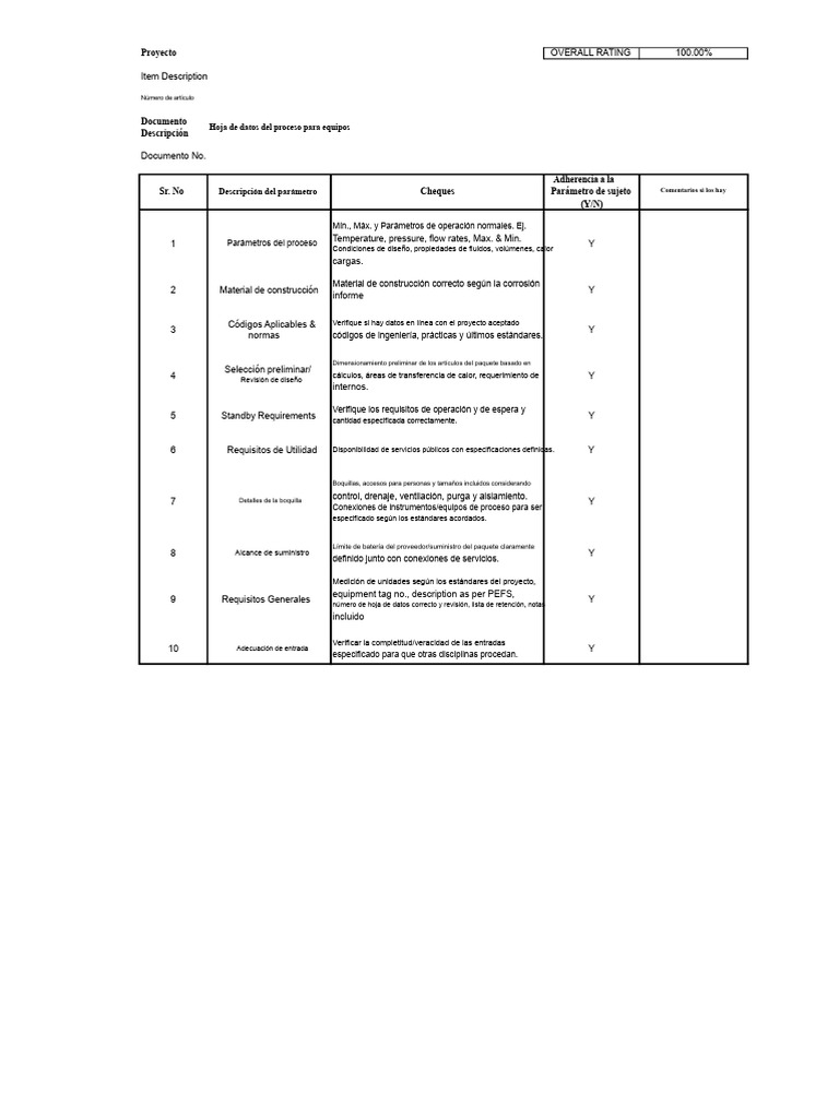 Hoja de Datos de Proceso para Equipos | PDF