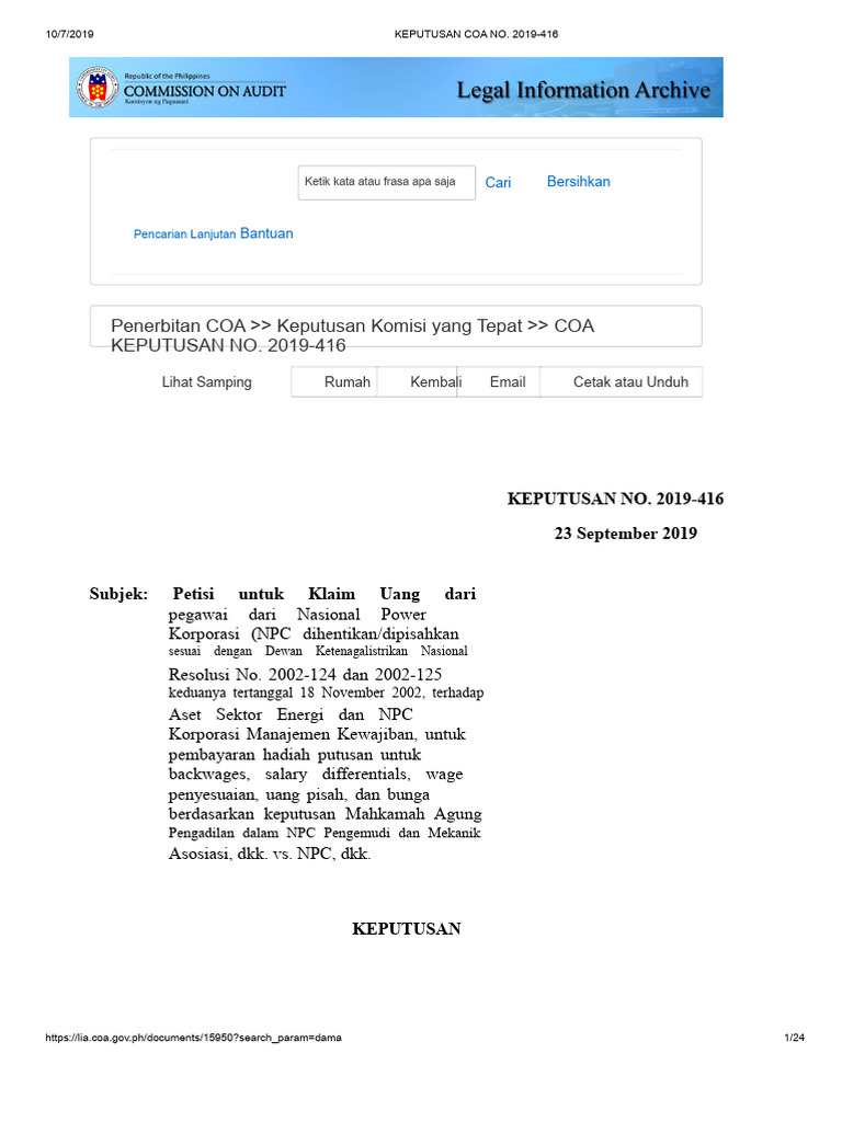 Keputusan Coa No. 2019-416 | PDF