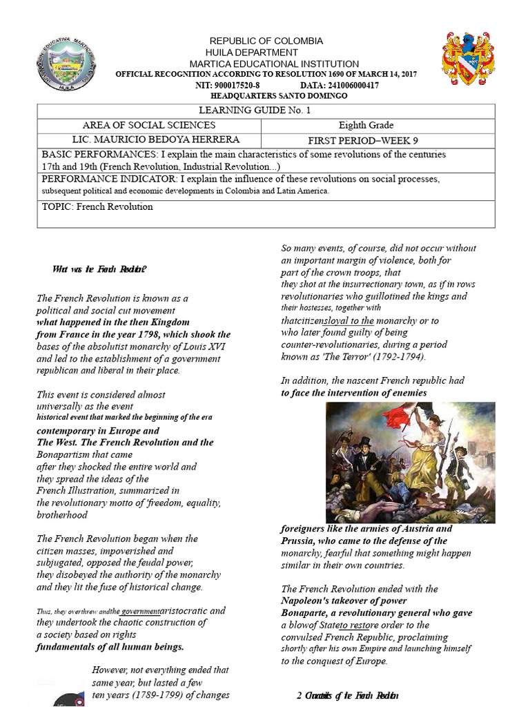 WORKSHOP 1. SOCIAL STUDIES GRADE 8 | PDF | Republic | French Revolution