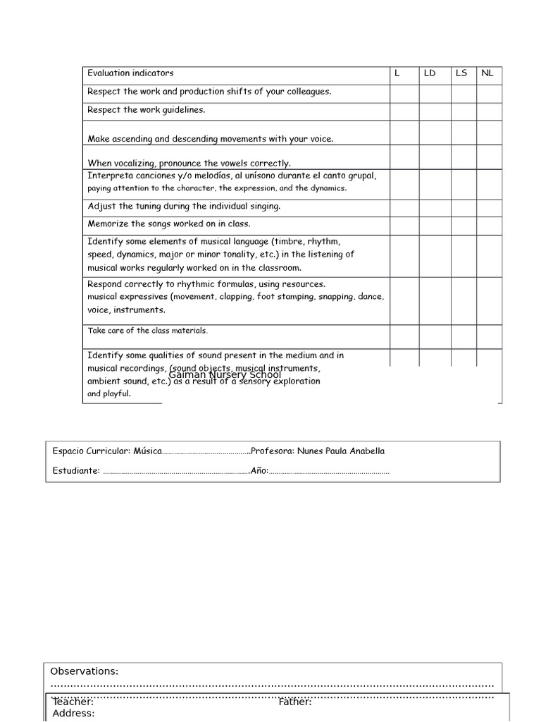 Musical Evaluation Sheet June | PDF
