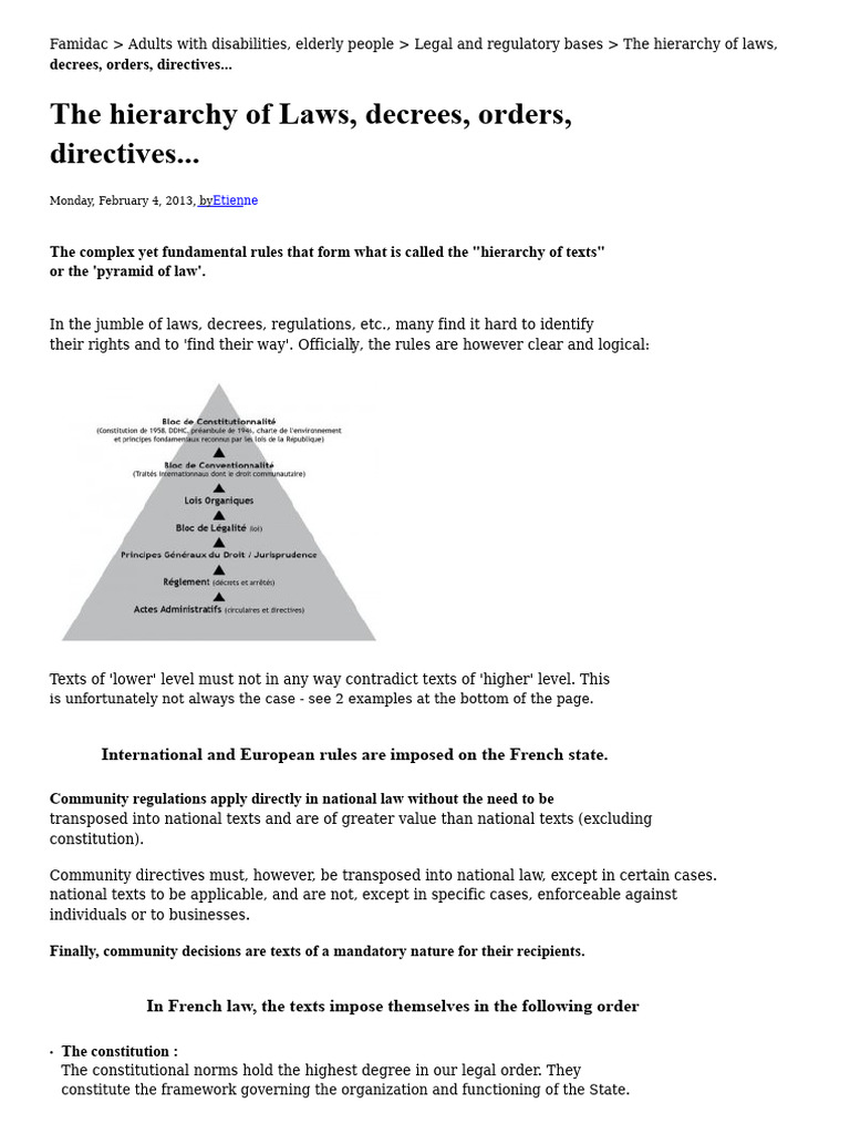 Hierarchy of French Legal Texts Explained | PDF | Decree | Appeal