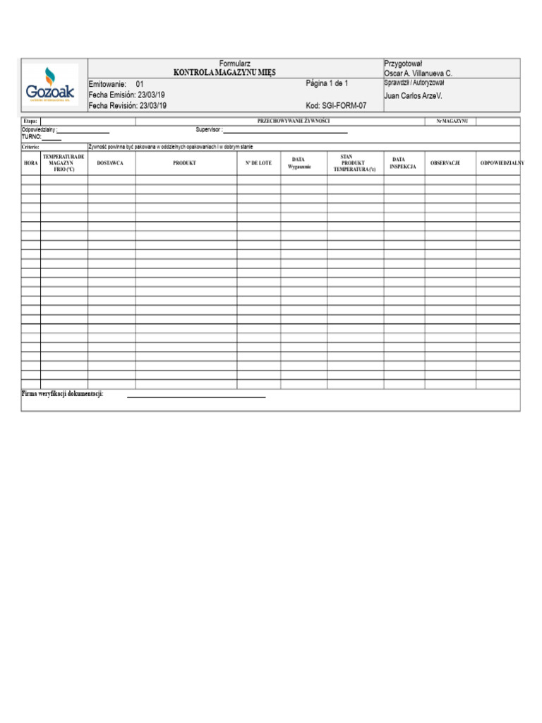 Sgi-Form-07 Formularz Kontroli Magazynu Mięsa | PDF