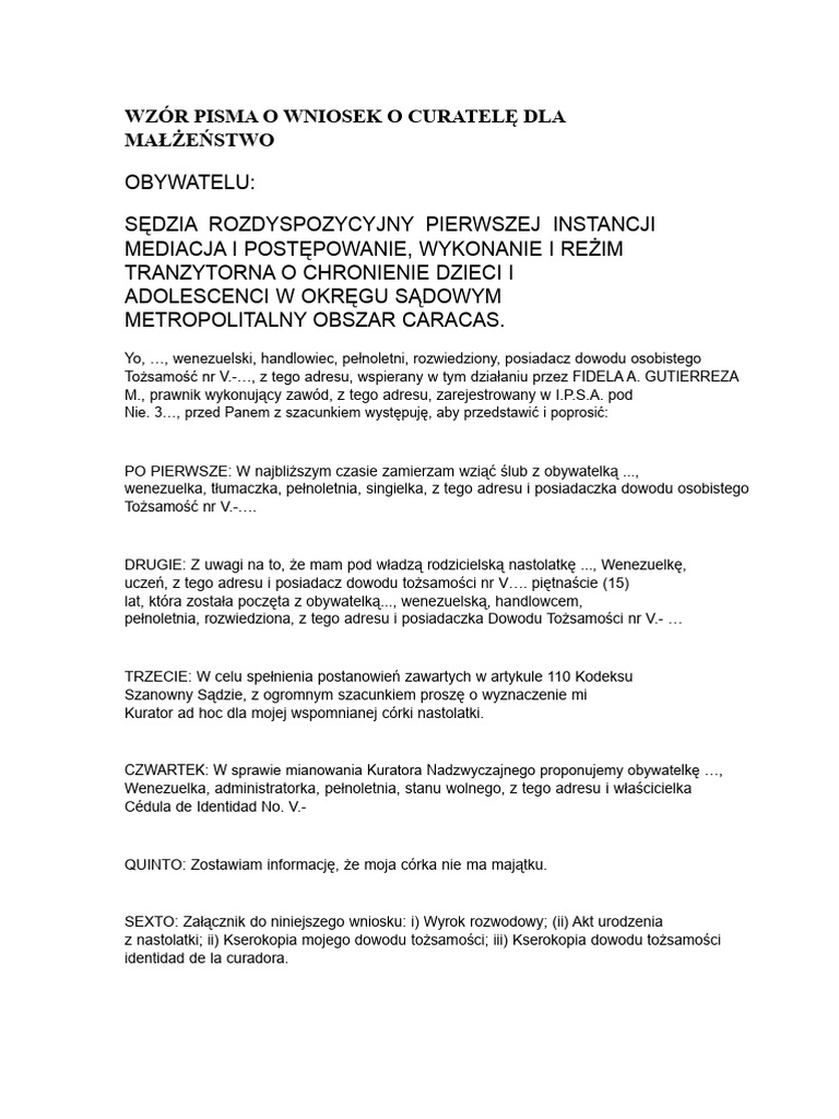 Wzór Pisma o Curateli | PDF