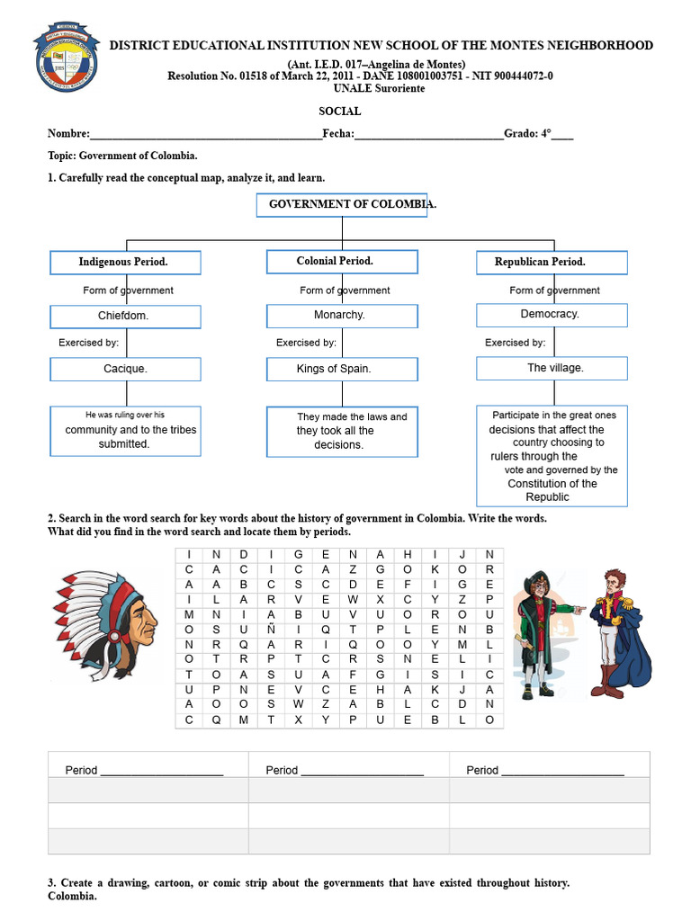 Social Studies - Activities - Government of Colombia - 4th | PDF ...