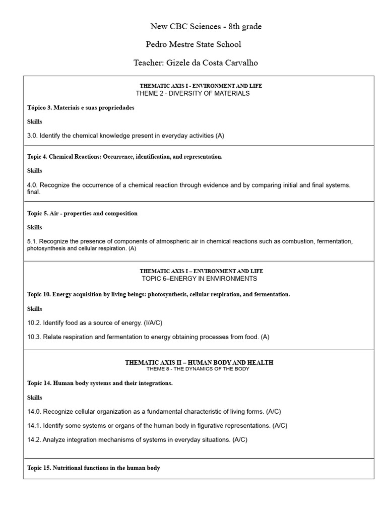 CBC Sciences - 8th grade | PDF | Infection | Adolescence
