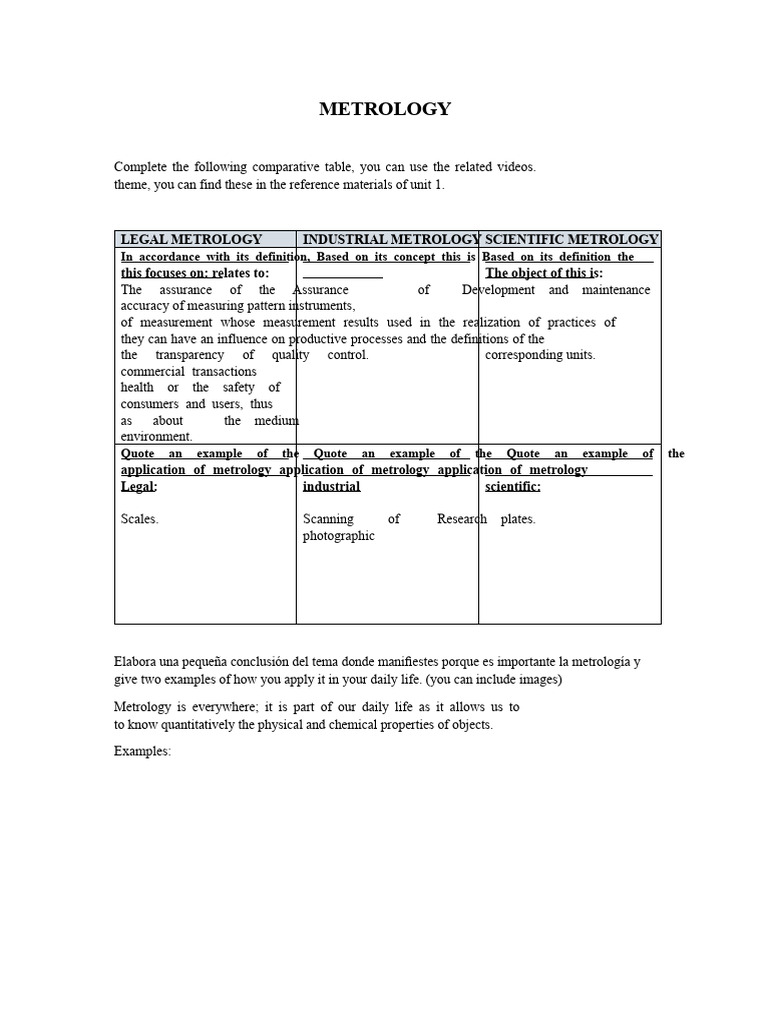 Comparative Table Metrology Gabriela Hernández | PDF