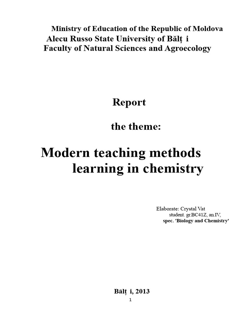 Report 'Modern Teaching Methods in Chemistry' | PDF | Experiment ...