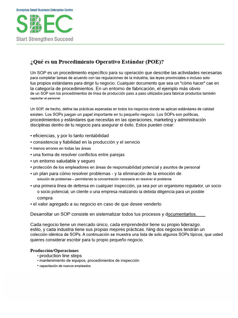 ¿Qué Es Un Procedimiento Operativo Estándar (SOP) PDF | PDF | Marketing ...