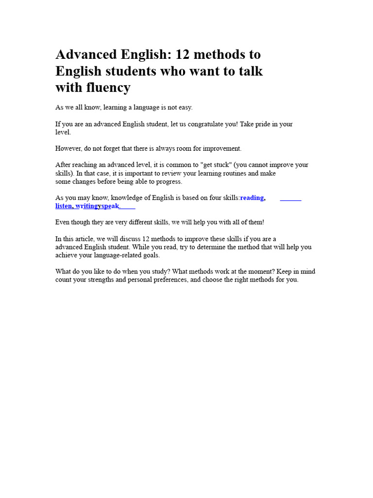 12 Methods for Advanced English Fluency | PDF