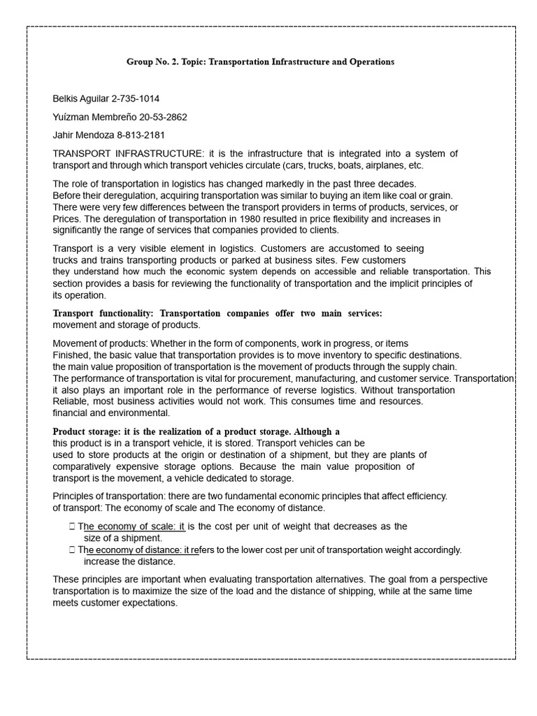 Infrastructure and Operations of Transport | PDF | Transport | Logistics