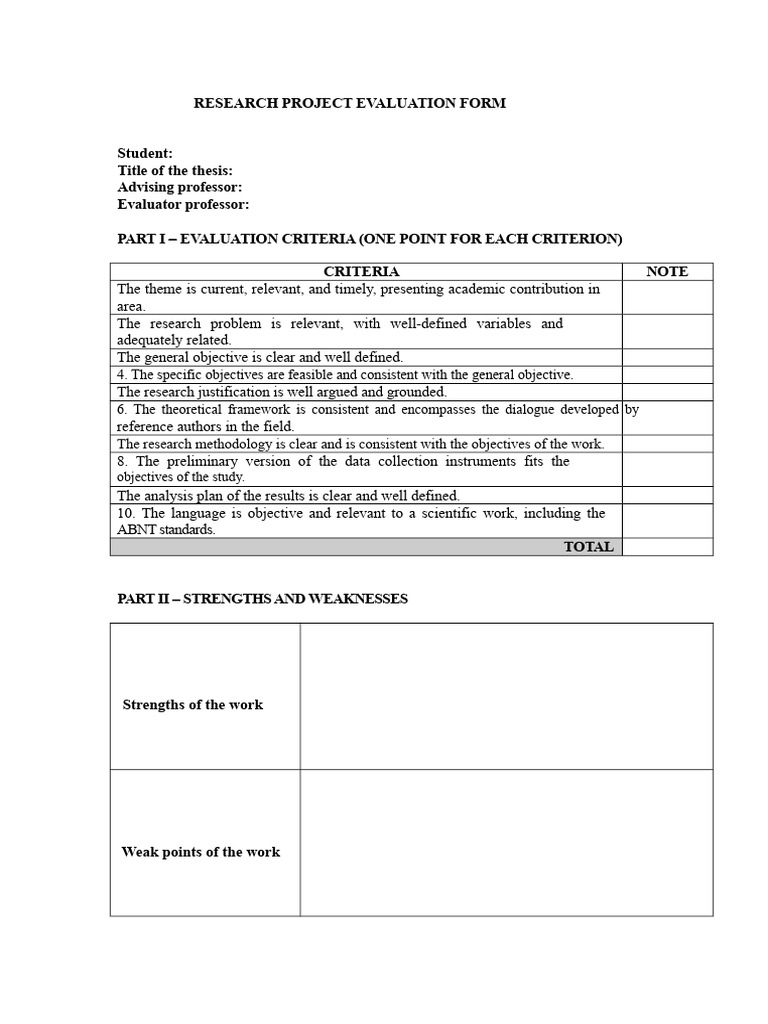 Research Project Evaluation Form | PDF