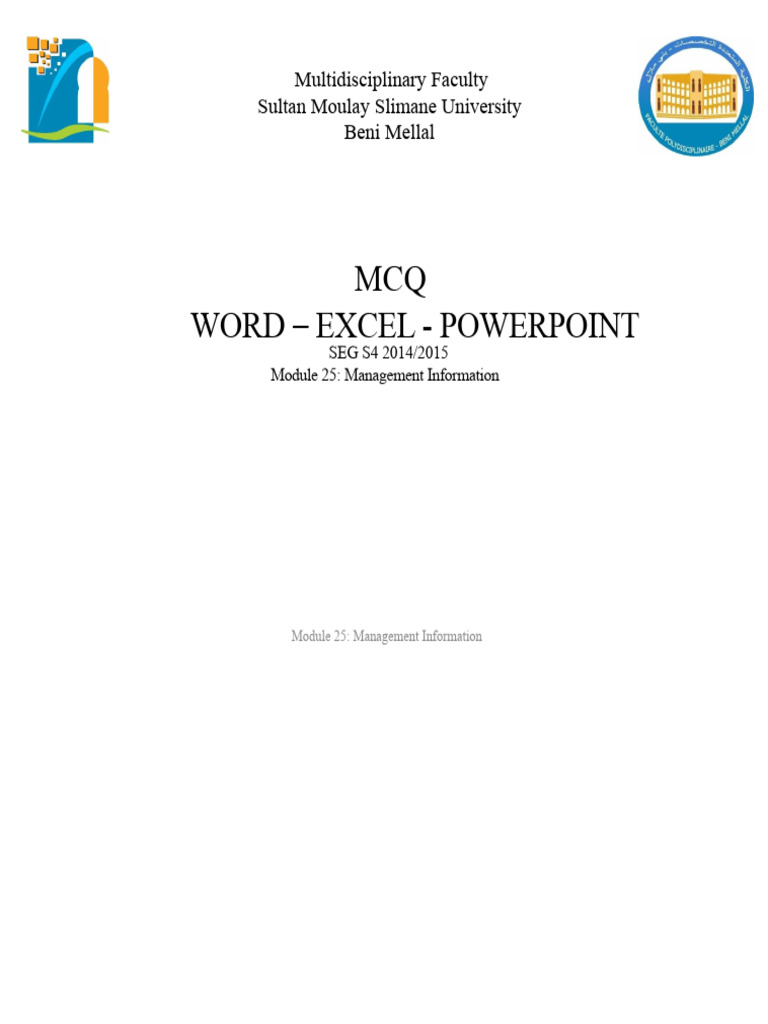 MCQs on Microsoft Word Skills | PDF | Spreadsheet | Microsoft Excel