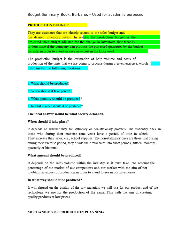 Production and Sales Budget Overview | PDF | Inventory | Budget