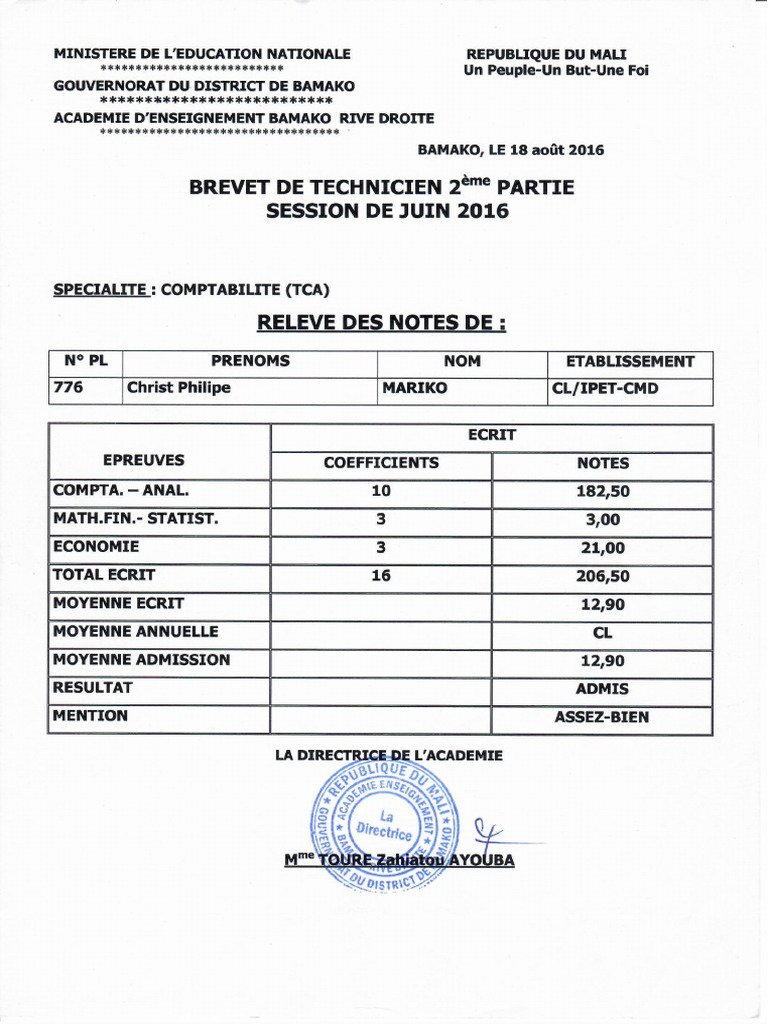 Relevé de Notes | PDF