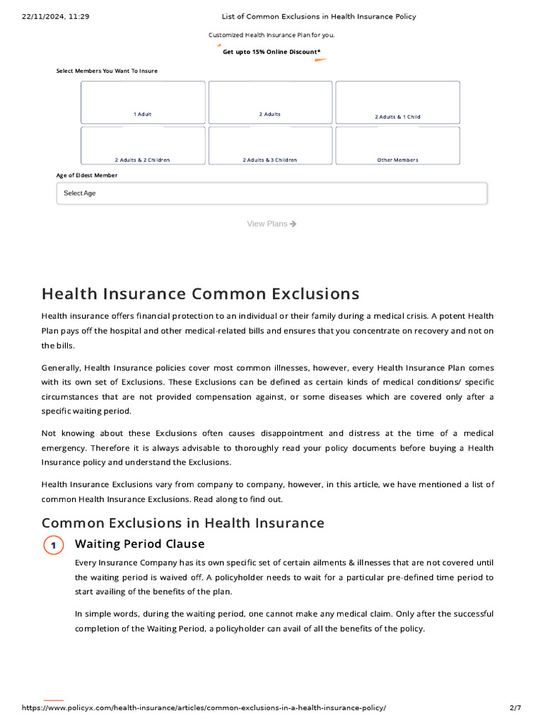 Common Exclusions in Health Insurance | PDF | Insurance | Plastic Surgery