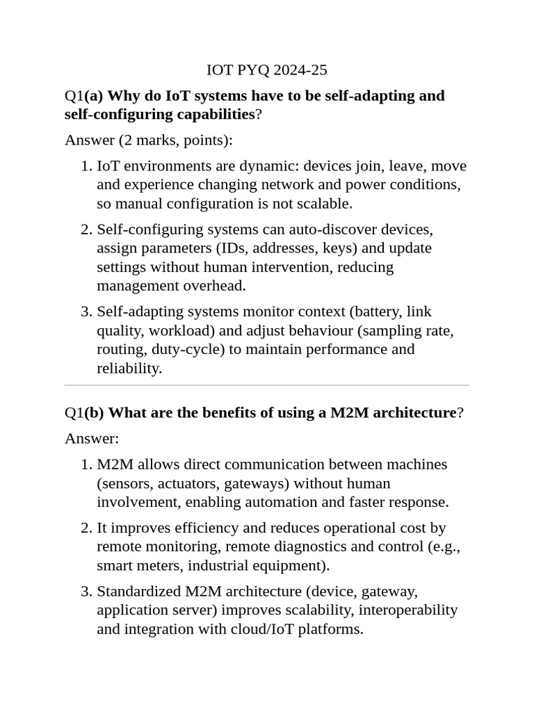 Iot Pyq 2024-25 Solution | PDF | Internet Of Things | Computer Network