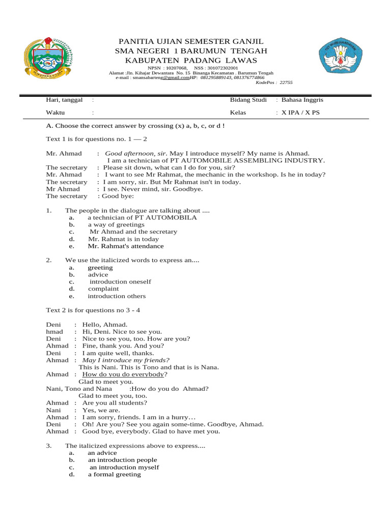 Bahasa Inggris Peminatan Kls x Sma 1 Barteng Kk Inun | PDF | Adverb ...