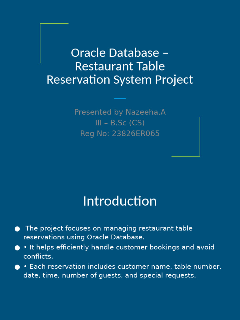 Oracle Database Restaurant Reservation System | PDF
