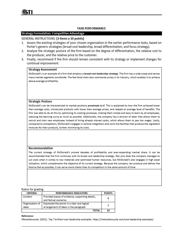 07 Task Performance 1 | PDF | Strategic Management | Business Economics