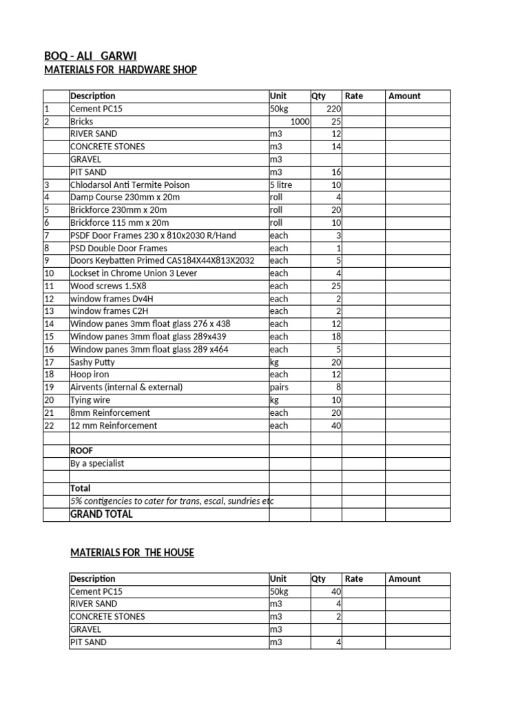 Hardware Shop Materials BOQ List | PDF | Window | Architectural Elements