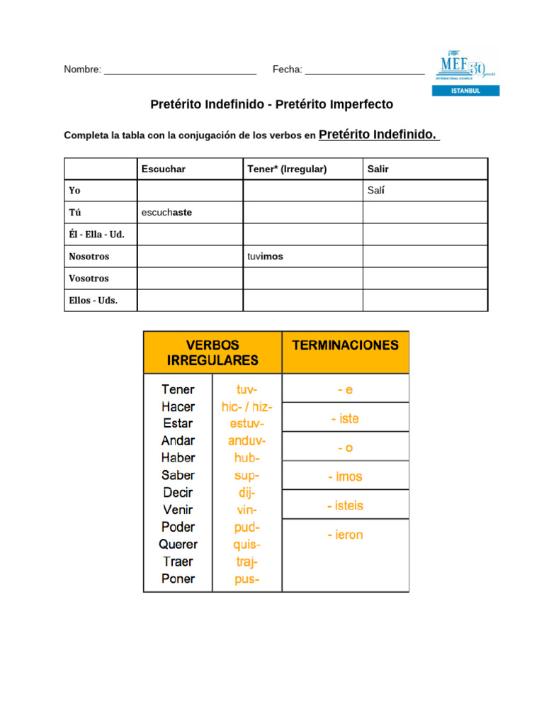 Indefinido - Imperfecto | PDF