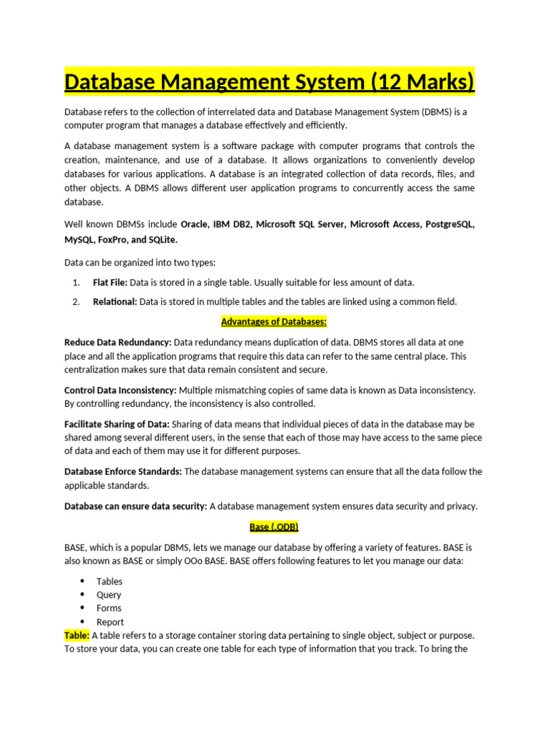 8. DBMS (12 Marks) | PDF | Databases | Relational Database