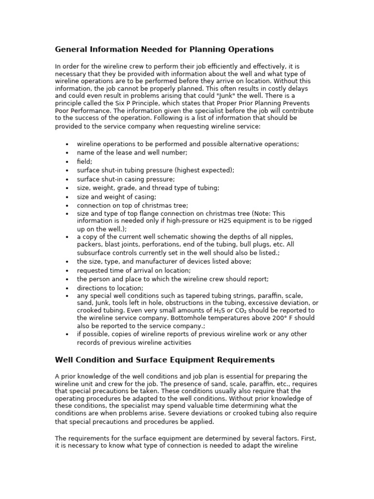 Wireline Operation Planning Essentials | PDF