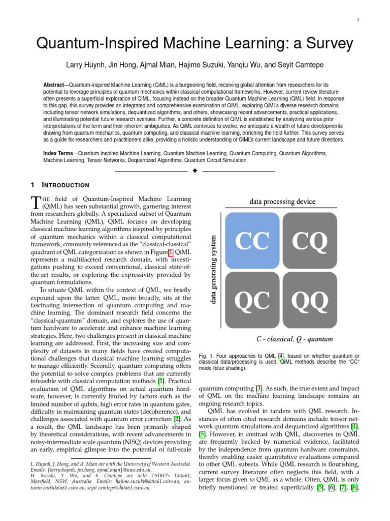 Quantum-Inspired Machine Learning - A Survey | PDF | Quantum Computing | Machine Learning