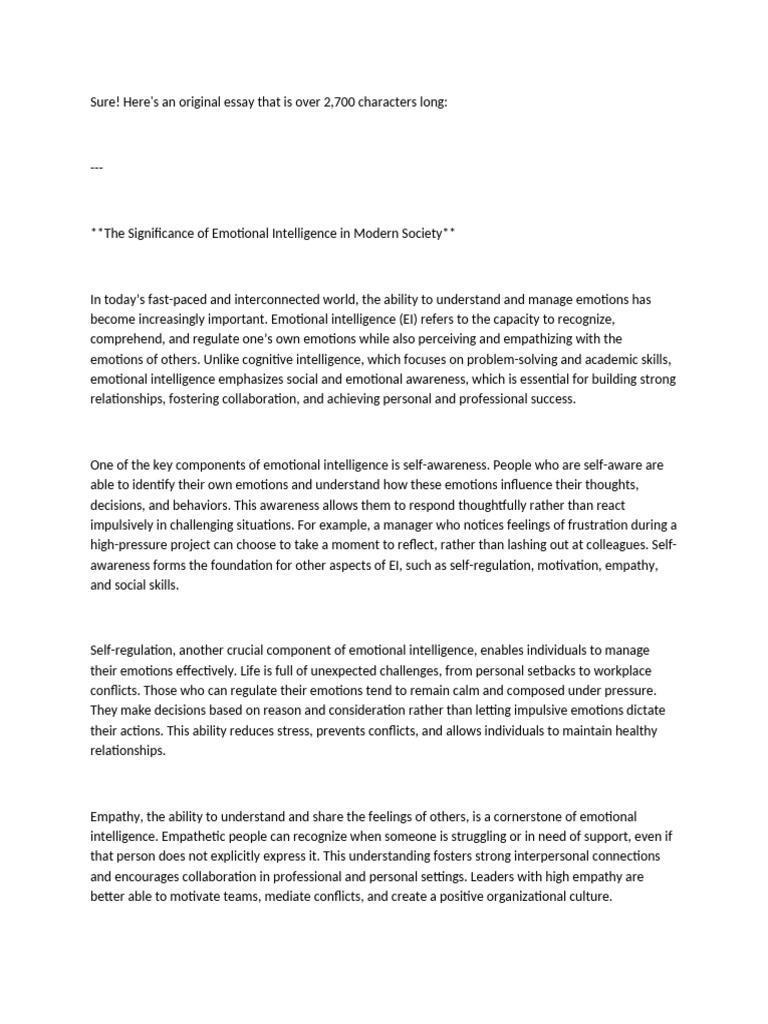 Essay | PDF | Empathy | Emotional Intelligence