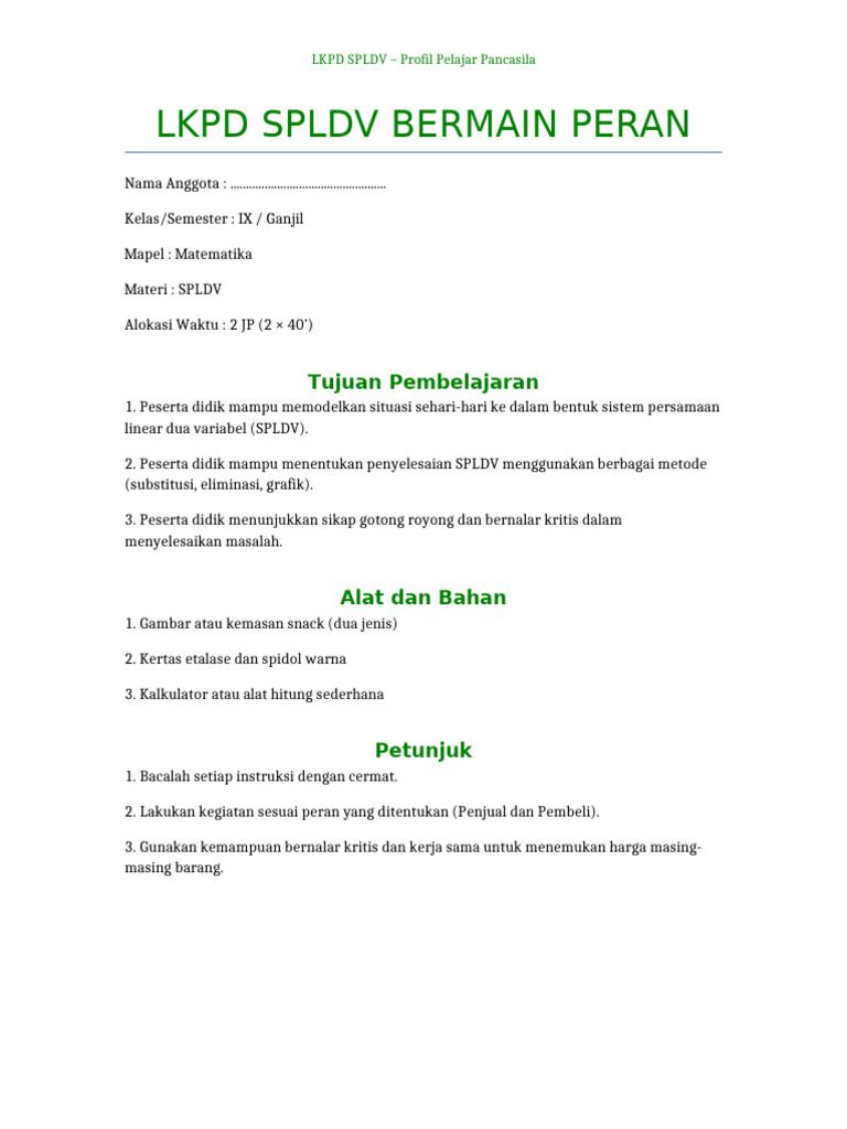 LKPD_SPLDV_BERMAIN_PERAN | PDF