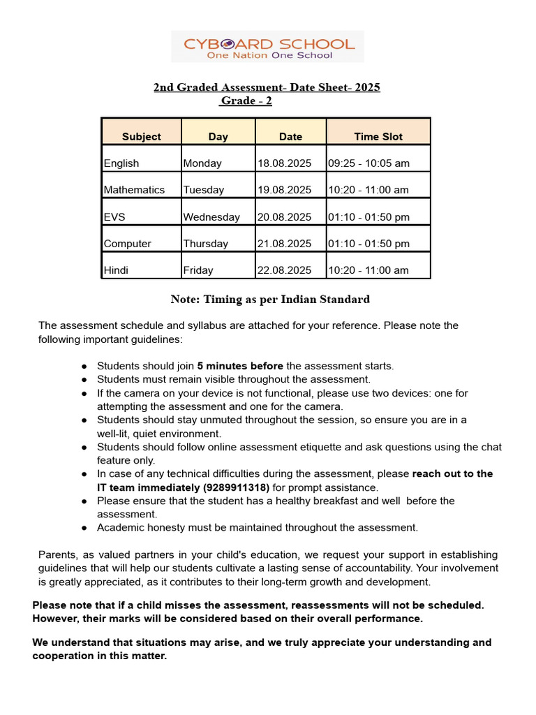 2nd Grade Assessment Schedule 2025 | PDF