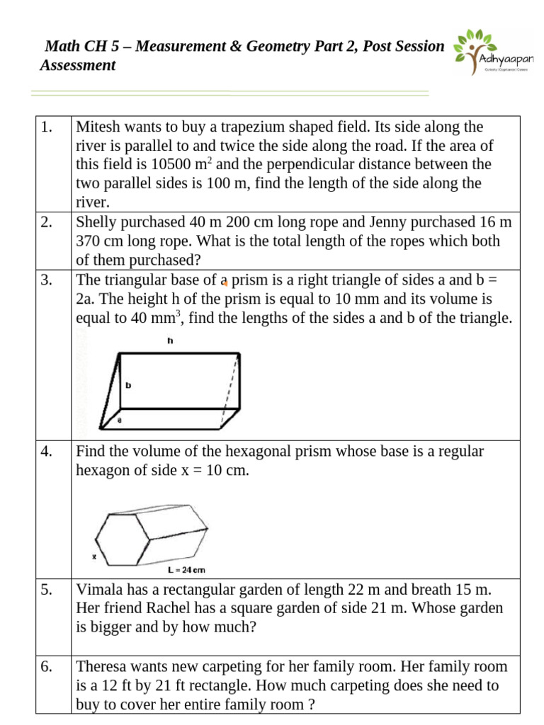 Measurement & Geometry Assessment Solutions | PDF