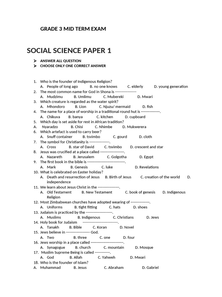 Grade 3 Social Science p1 | PDF | Mosque | Jesus