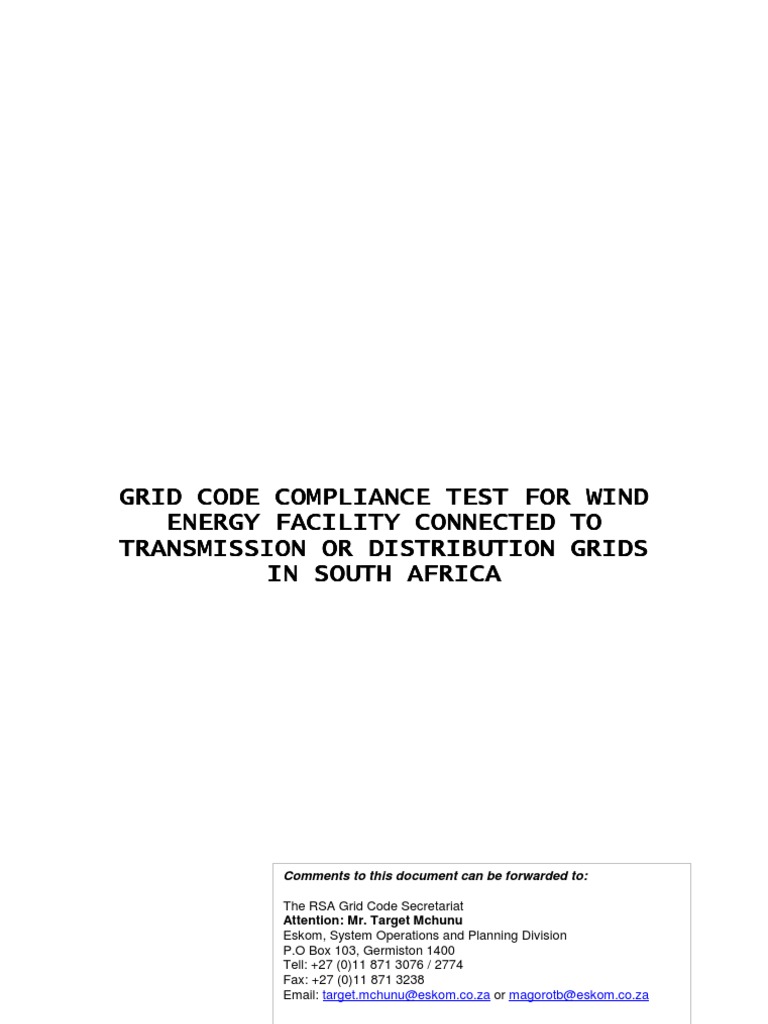 Grid Code Compliance Test For Wind Energy Facilities Connected To The ...
