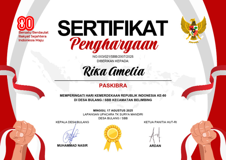 Sertifikat HUT RI ke-80 Desa Bulang | PDF
