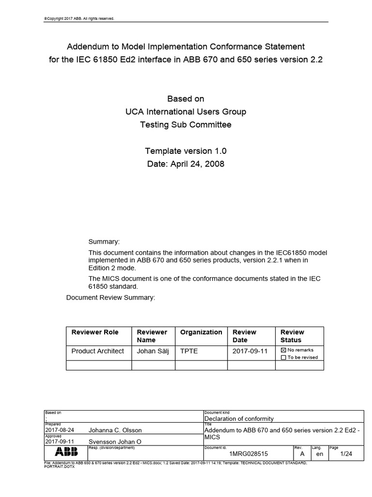 1MRG028515 A en Addendum To ABB 670 and 650 Series Version 2.2 Ed2 ...