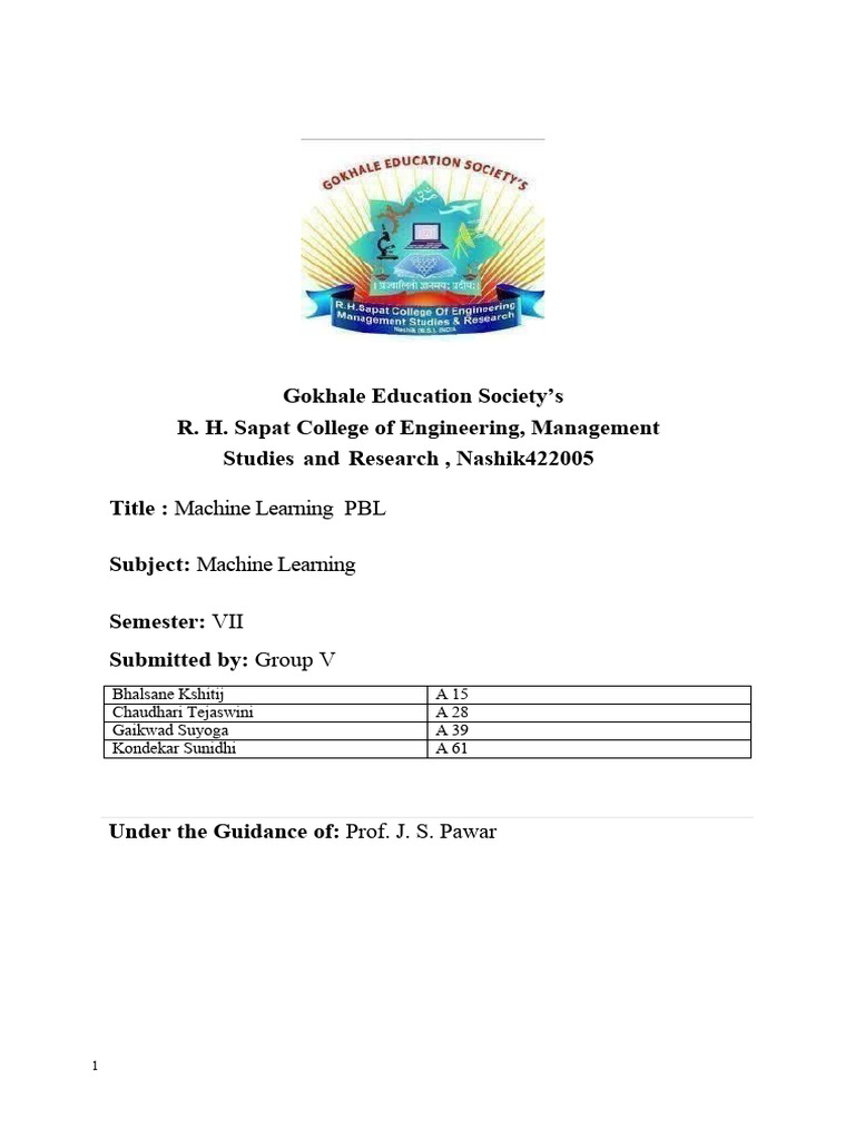 ML PBL | PDF | Statistical Classification | Machine Learning