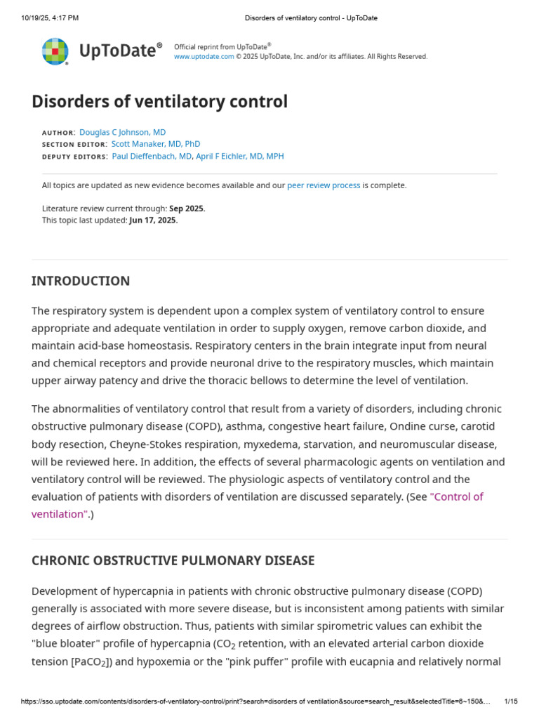 Disorders of Ventilatory Control Explained | PDF | Breathing | Chronic ...