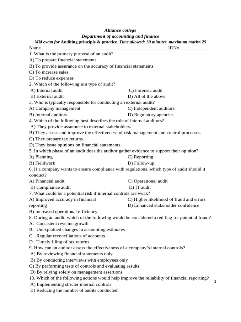 Audit Mid Exam | PDF | Audit | Accounting