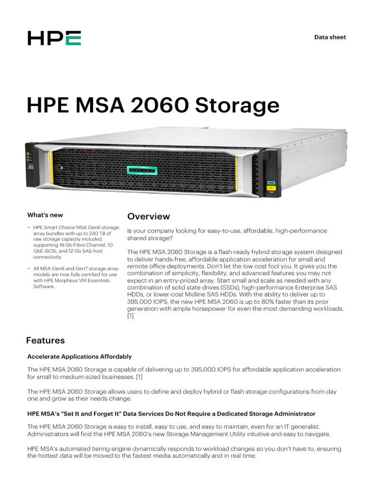 HPE MSA 2060 Storage Overview & Features | PDF | Hard Disk Drive ...