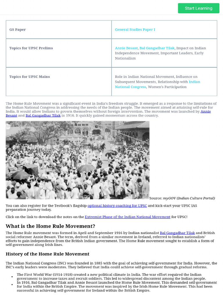 Home Rule Movement - History, Causes, Significance & More - UPSC Notes ...
