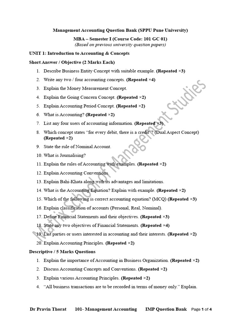 Management Accounting Question Bank SPPU | PDF | Expense | Business